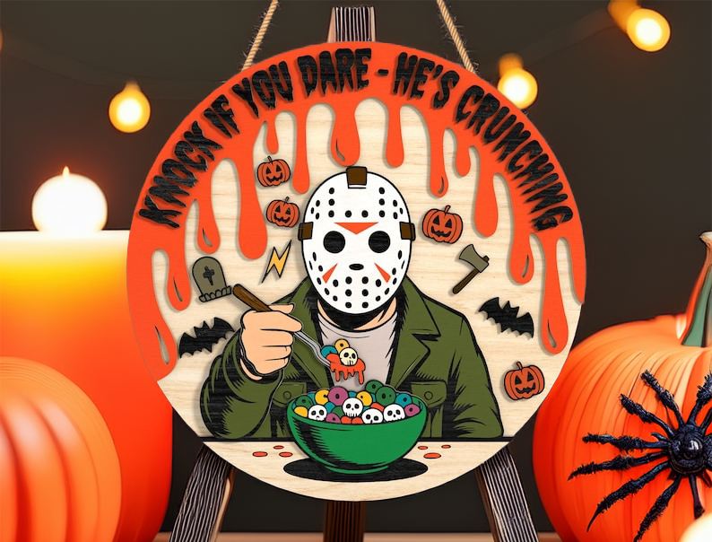 Knock If You Dare - He's Crunching, Wooden Welcome Sign, Creepy Hallow ...